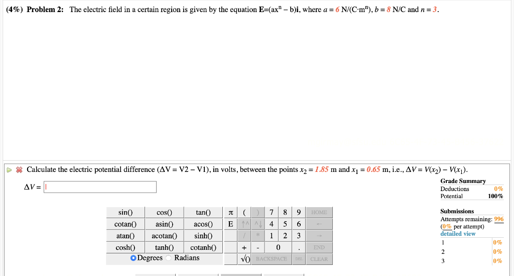Solved 4\%) Problem 2: The electric field in a certain | Chegg.com