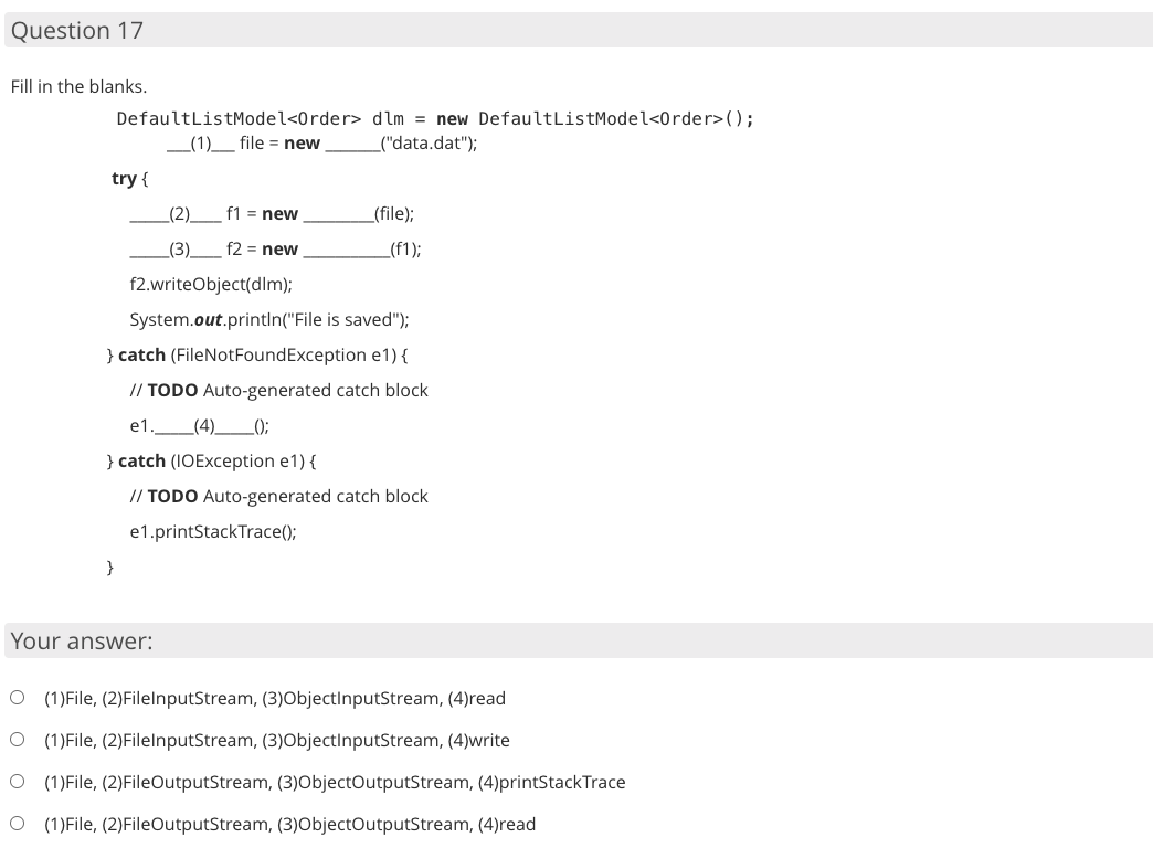 Solved Question 17 Fill in the blanks. DefaultListModel dlm | Chegg.com