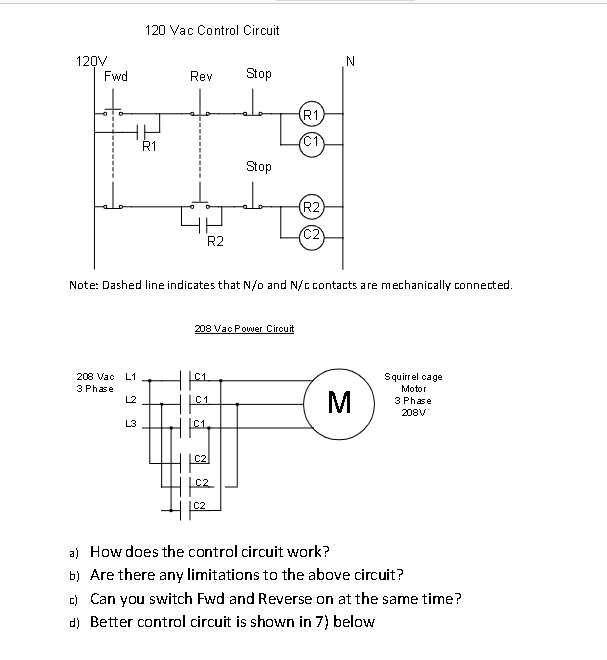 Solved 120 Vac Control Circuit N 120V Fwd Rev Stop R1 R1 C1 | Chegg.com