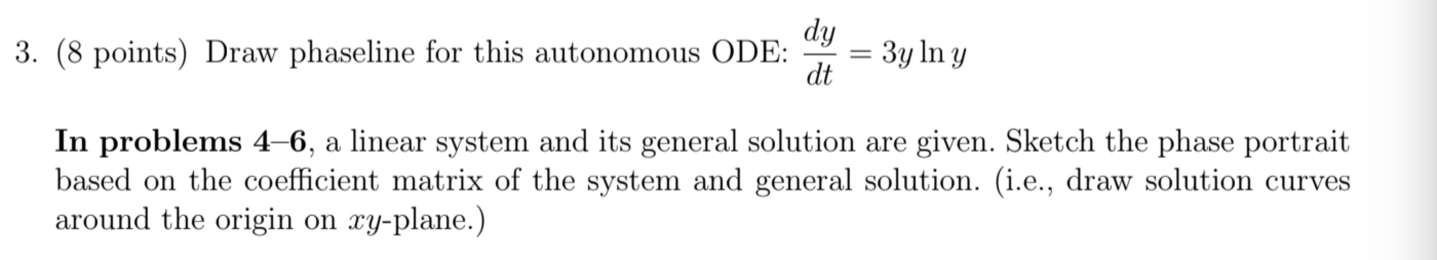 Solved 3. (8 points) Draw phaseline for this autonomous ODE: | Chegg.com