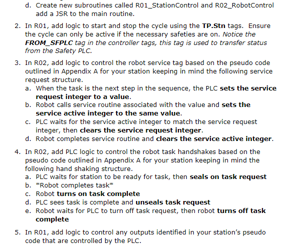 Solved d. Create new subroutines called R01_StationControl | Chegg.com