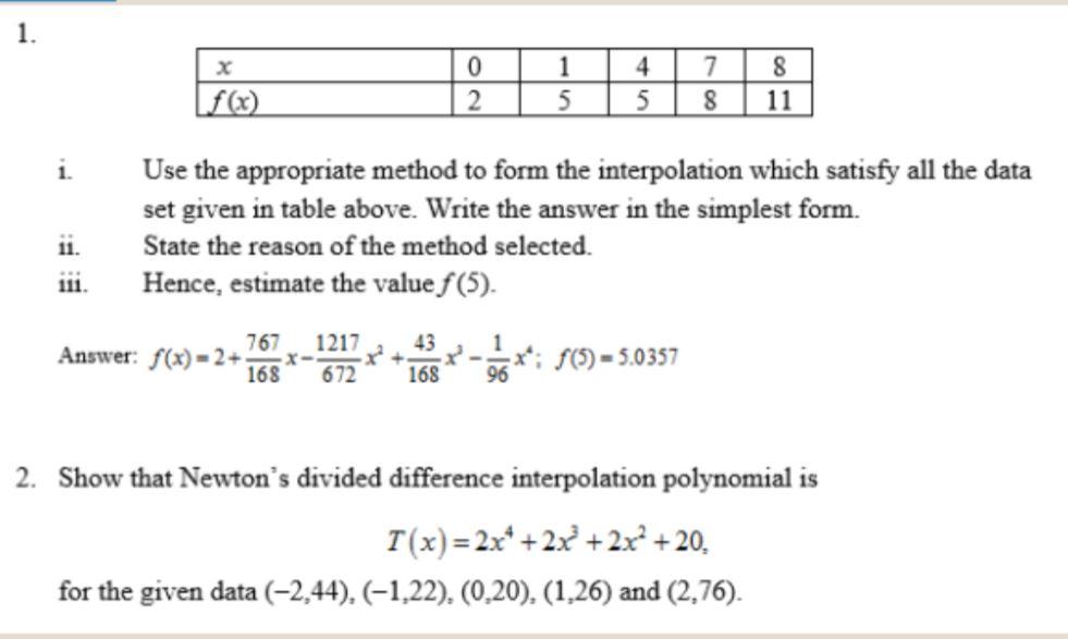 Solved 1. lo 1 5 478 5 8 11 f (x) 2 i. Use the appropriate | Chegg.com
