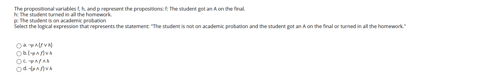 Solved p=T, q = F, and r = F. Select the expression that | Chegg.com
