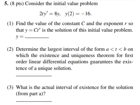 Solved 5. (8 pts) Consider the initial value problem 2ty' = | Chegg.com