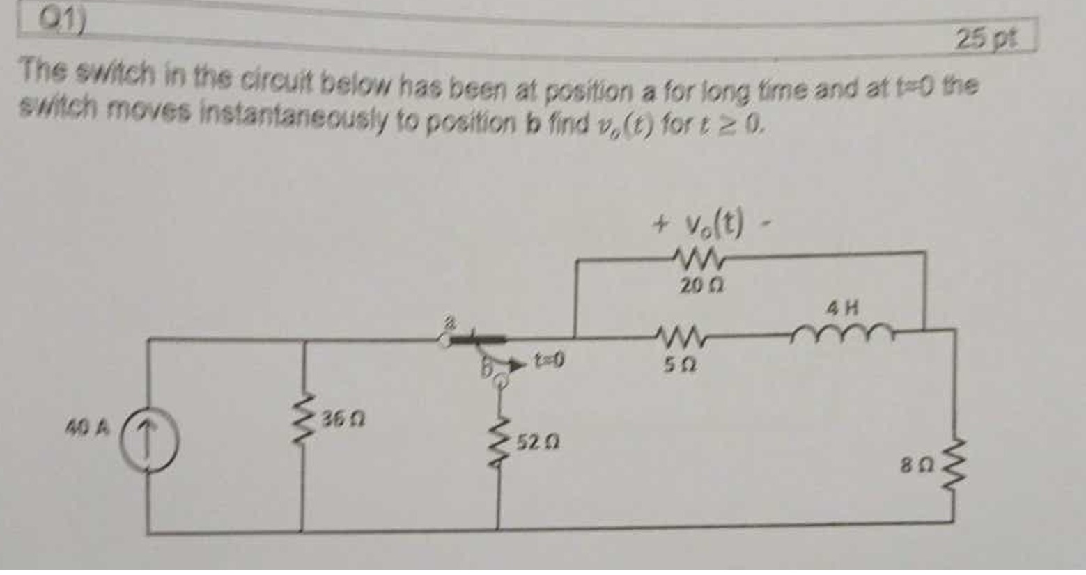 Solved The switch in the circuit below has been at position | Chegg.com