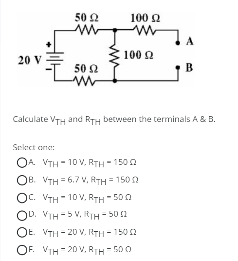 Solved Calculate VTH and RTH between the terminals A \& B. | Chegg.com