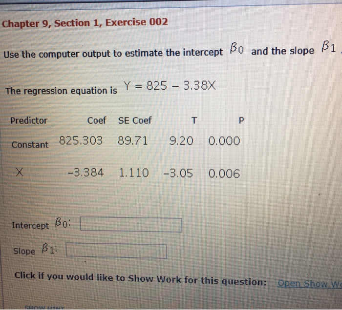 Solved Use the computer output to estimate the intercept | Chegg.com