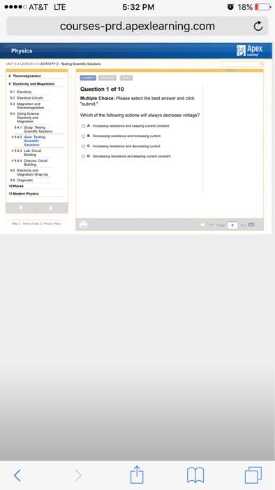 Solved ....o AT&T LTE 5:32 PM courses-prd.apexlearning.com | Chegg.com