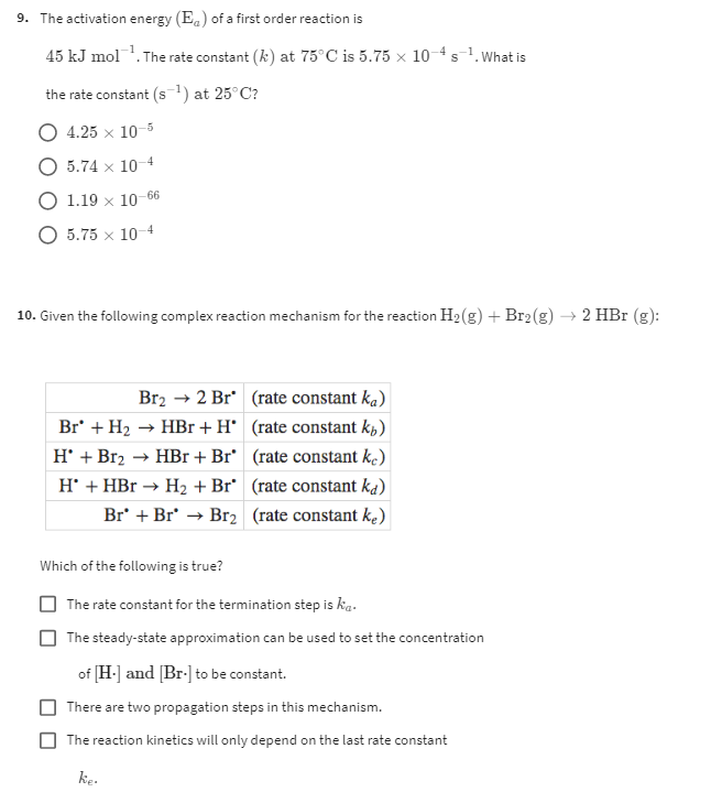Solved 9. The activation energy (E) of a first order | Chegg.com