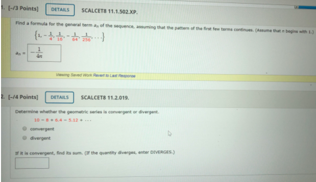 Solved 1. [-/3 Points) DETAILS SCALCET8 11.1.502.XP. Find a | Chegg.com