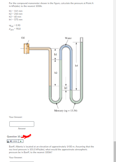 Solved For the compound manometer shown in the figure, | Chegg.com
