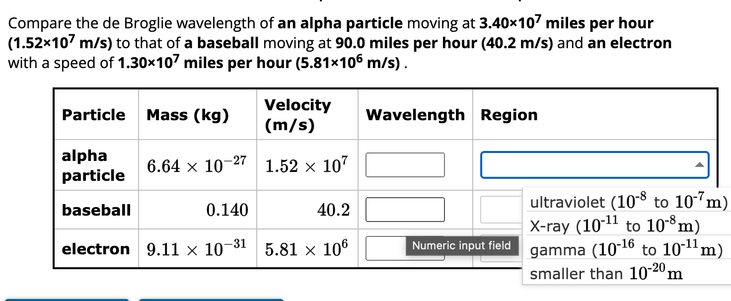 Compare the de Broglie wavelength of an alpha | Chegg.com