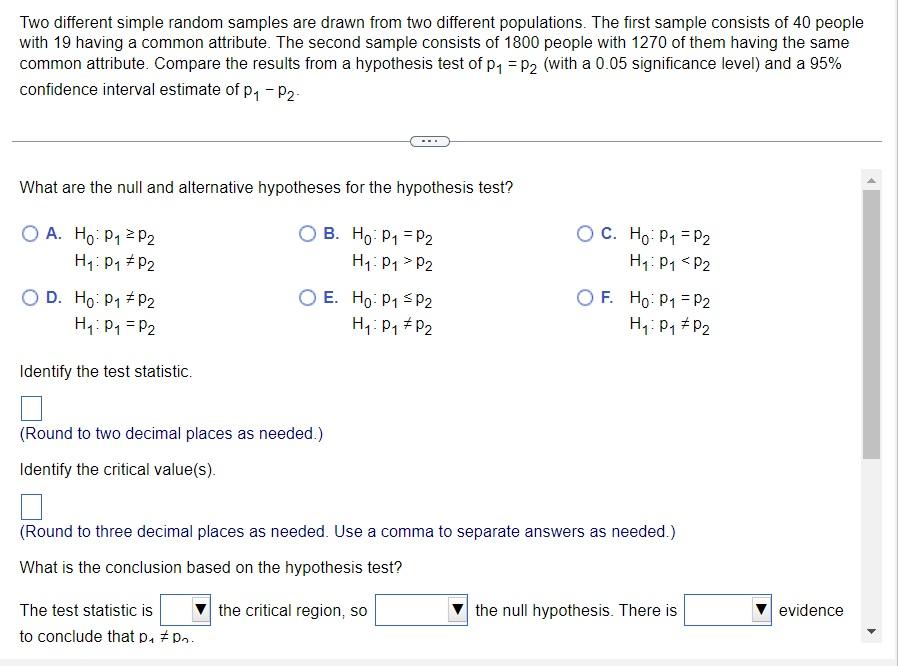 Solved Two different simple random samples are drawn from | Chegg.com