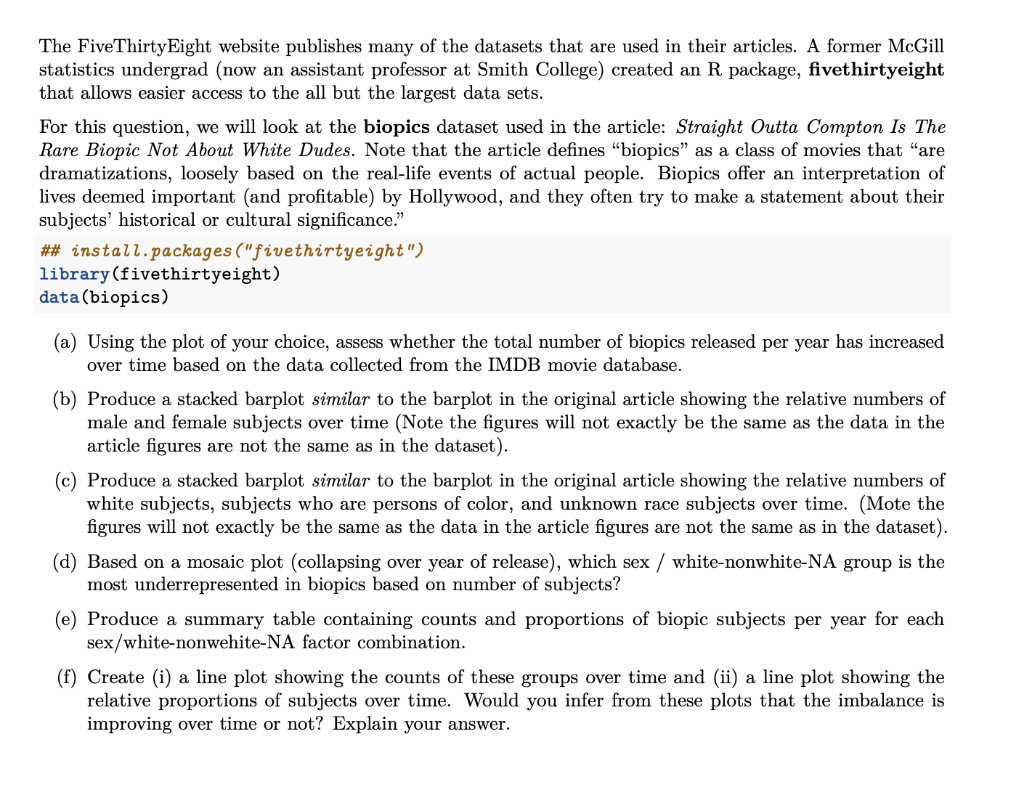 The Five Thirty Eight website publishes many of the | Chegg.com