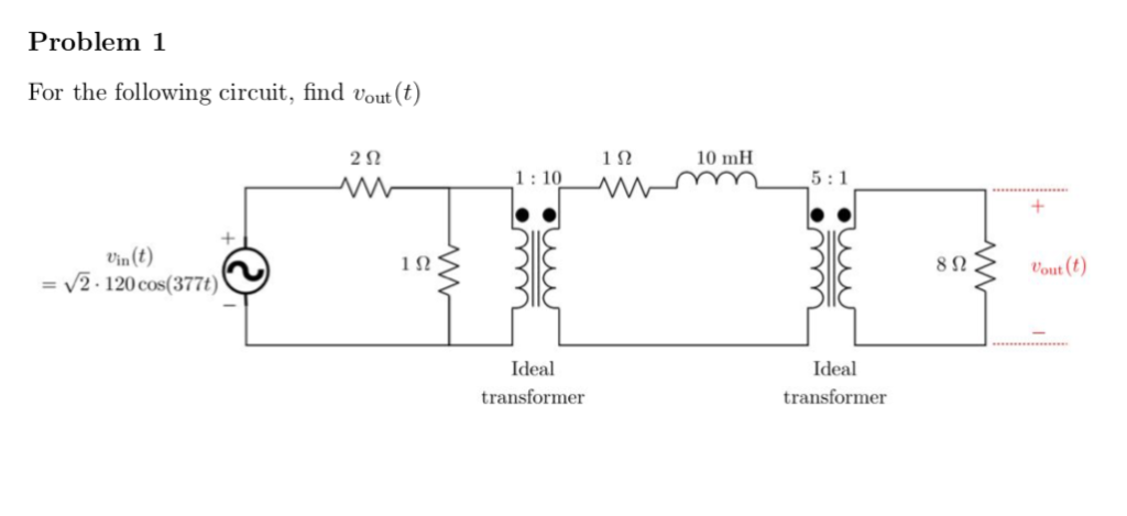 Solved Problem 1 For the following circuit, find vout(t) 2Ω | Chegg.com
