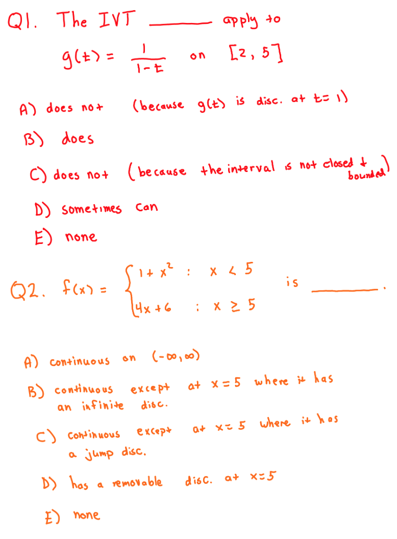 Solved QI. The IVT apply to [2,5] g(t)= 1 1-t A) does not | Chegg.com