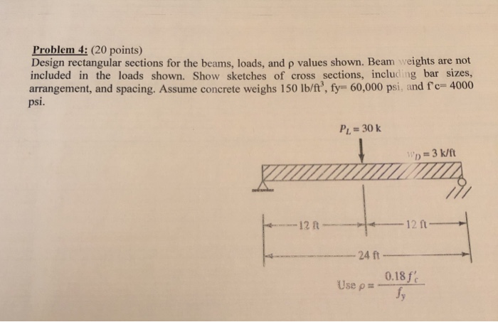 Solved Problem 4: (20 points) Design rectangular sections | Chegg.com