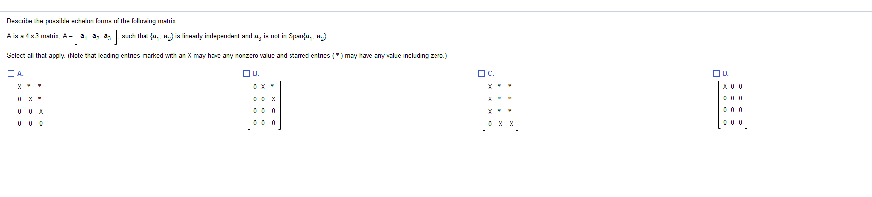 Solved Describe the possible echelon forms of the following | Chegg.com