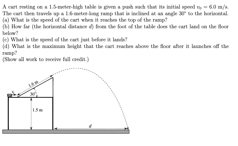 Solved A cart resting on a 1.5-meter-high table is given a | Chegg.com Solved A cart resting on a 1.5-meter-high table is given a | Chegg.com