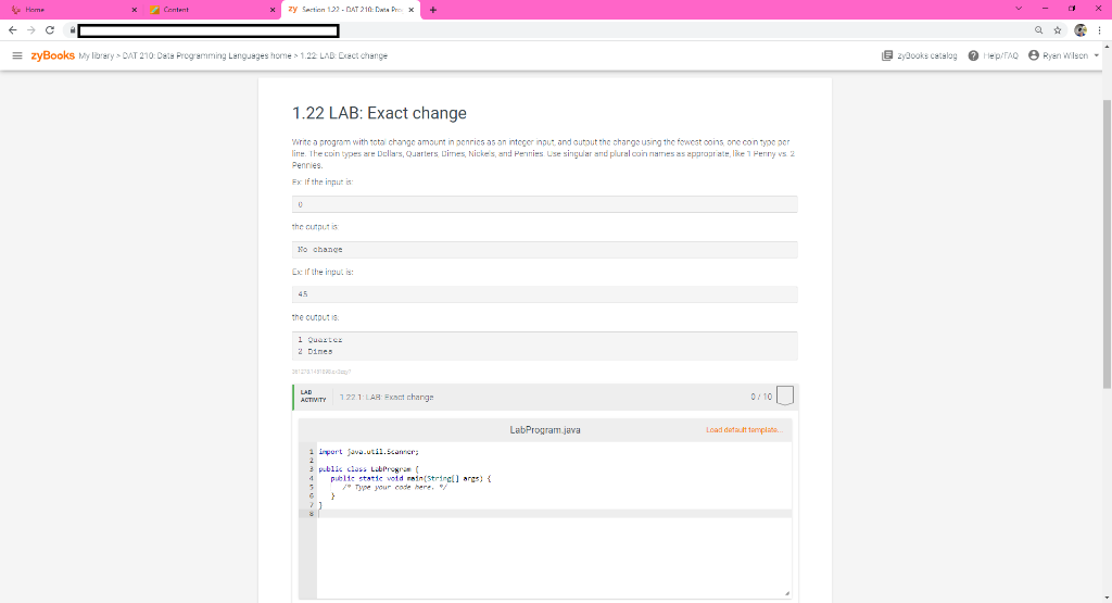 Solved x Content zy Section 1.DAT 210: Dute Pro e = zyBooks | Chegg.com