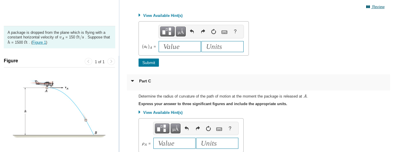 Solved A package is dropped from the plane which is flying | Chegg.com