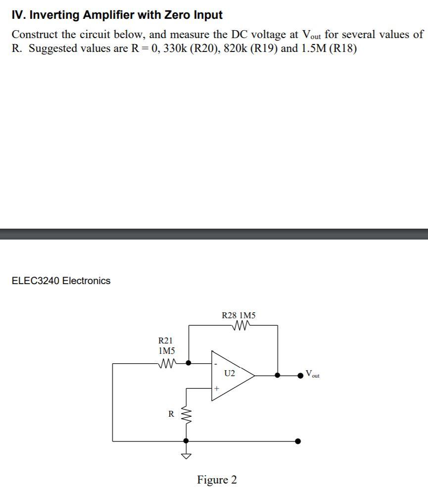 Solved IV. Inverting Amplifier with Zero Input Construct the | Chegg.com
