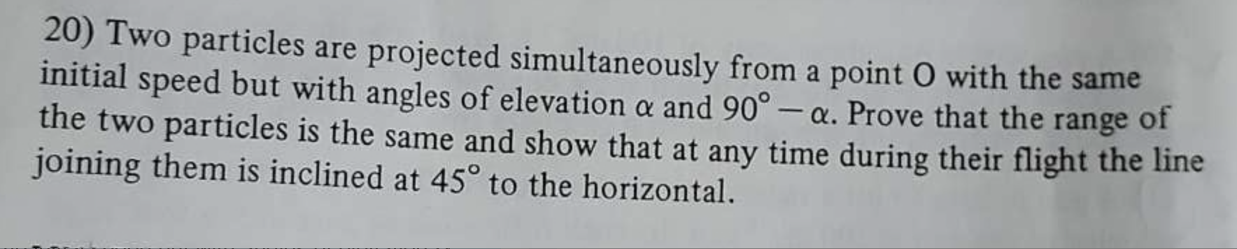 Two particles are projected simultaneously from a | Chegg.com