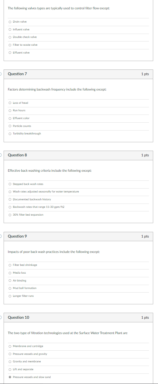 Solved The following valves types are typically used to | Chegg.com