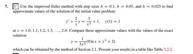 Solved 7. Use the improved Euler method with step sizes h = | Chegg.com
