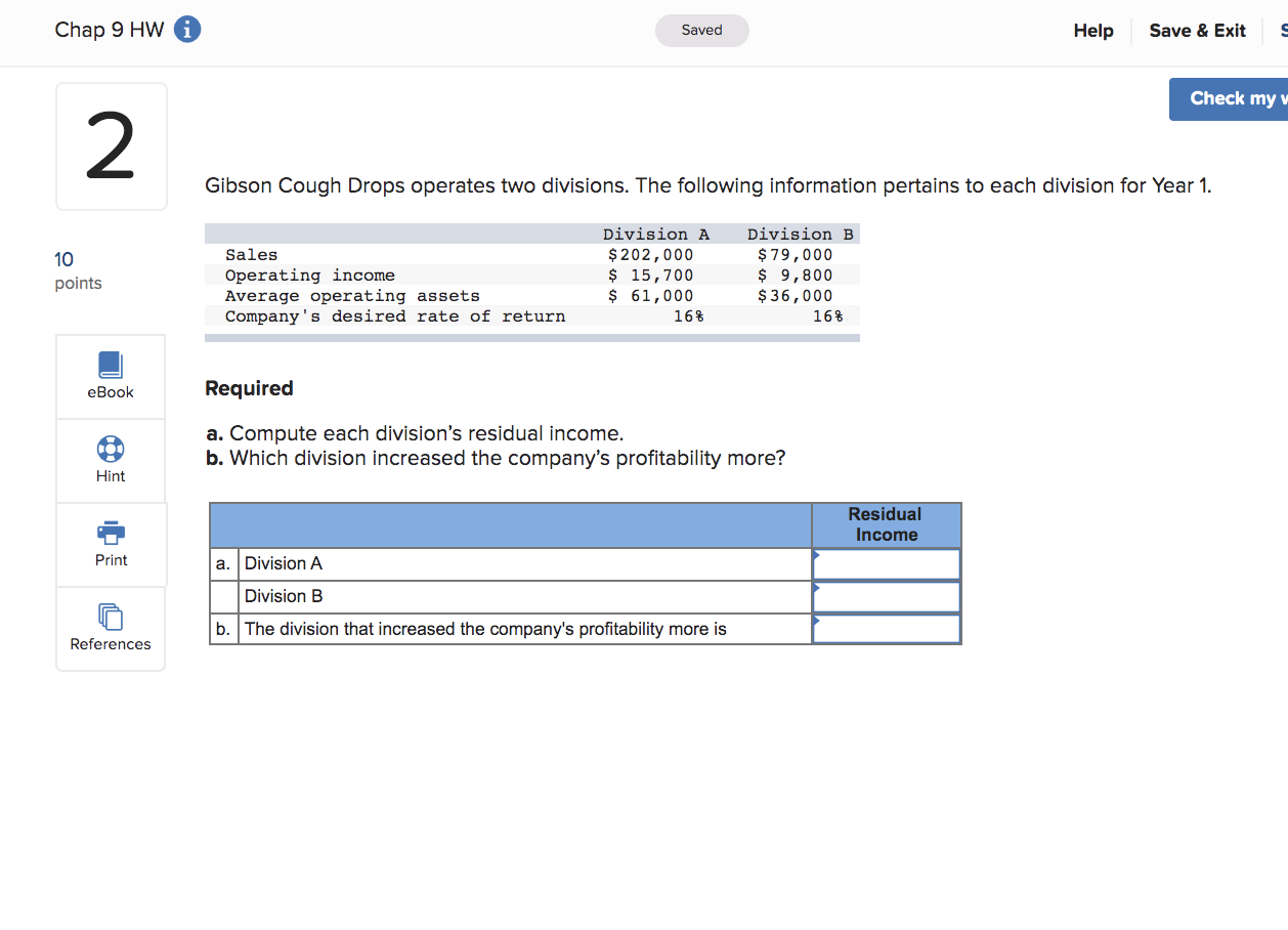 Solved Chap 9 HW Saved Help Save & Exit S Check my 2 Gibson | Chegg.com