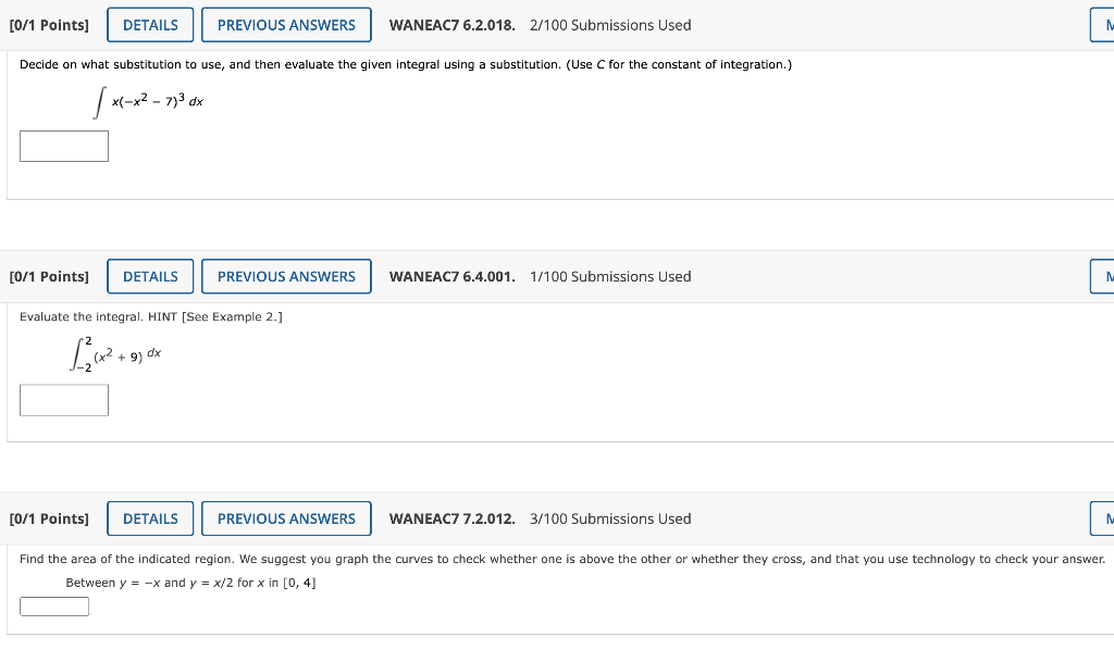 Solved [0/1 Points] DETAILS PREVIOUS ANSWERS WANEAC7 | Chegg.com