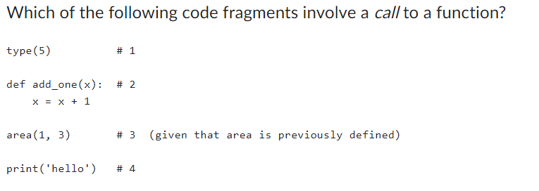 Solved Which of the following code fragments involve a call | Chegg.com