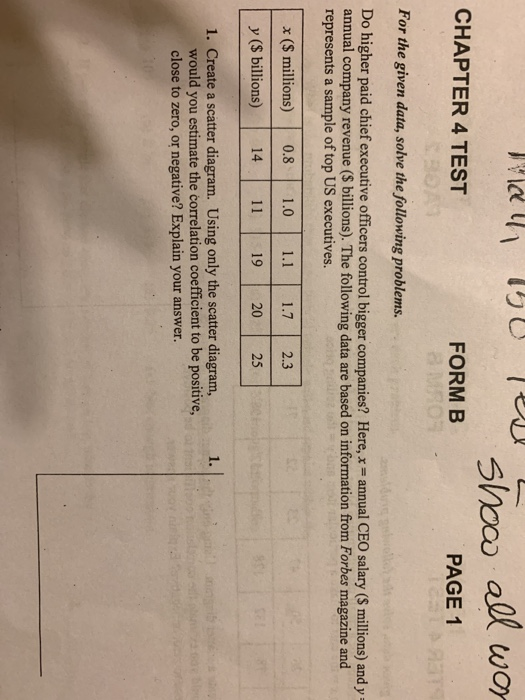 Solved CHAPTER 4 TEST FORM B PAGE 1 For the given data, | Chegg.com