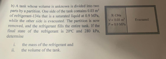 Solved b) A tank whose volume is unknown is divided into two | Chegg.com
