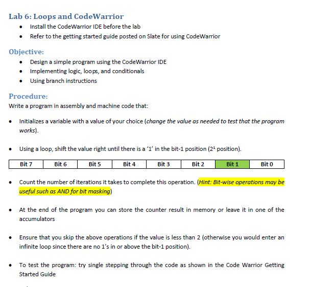 Lab 6: Loops and CodeWarrior • Install the | Chegg.com