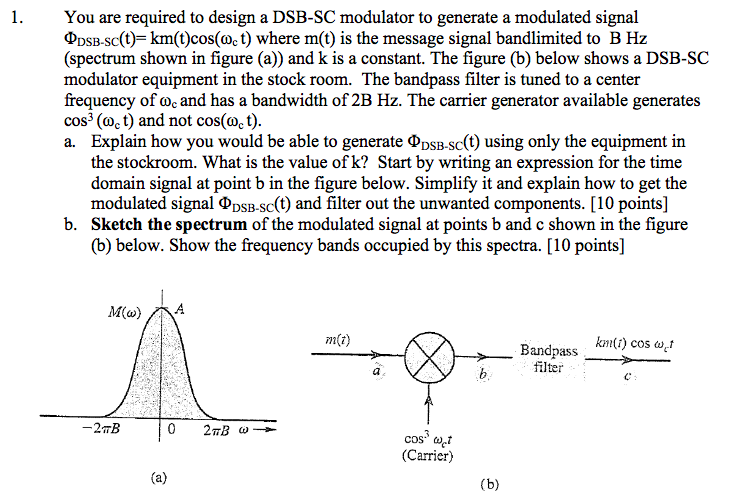 Solved 1.You are required to design a DSB-SC modulator to | Chegg.com