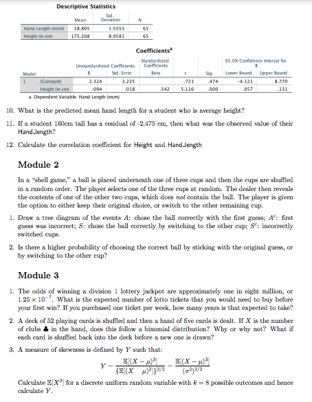Solved Descriptive Statistics Sid. Mean Deviation Hand | Chegg.com