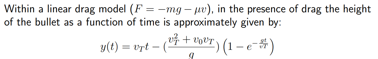Solved Within a linear drag model (F=−mg−μv), in the | Chegg.com