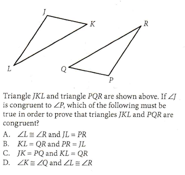 Solved Triangle JKL and triangle PQR are shown above. If ZJ | Chegg.com