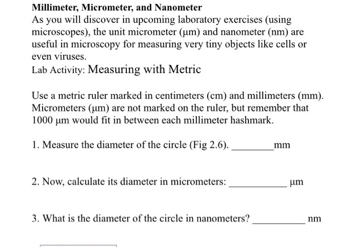 Solved Millimeter, Micrometer, and Nanometer As you will | Chegg.com