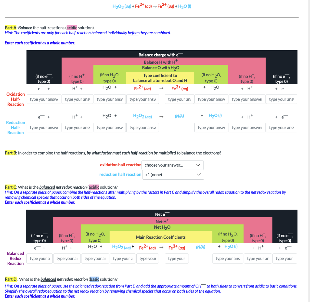 Solved H2O2(aq)+Fe2+(aq)→Fe3+(aq)+H2O(l) Part A: Balance the | Chegg.com