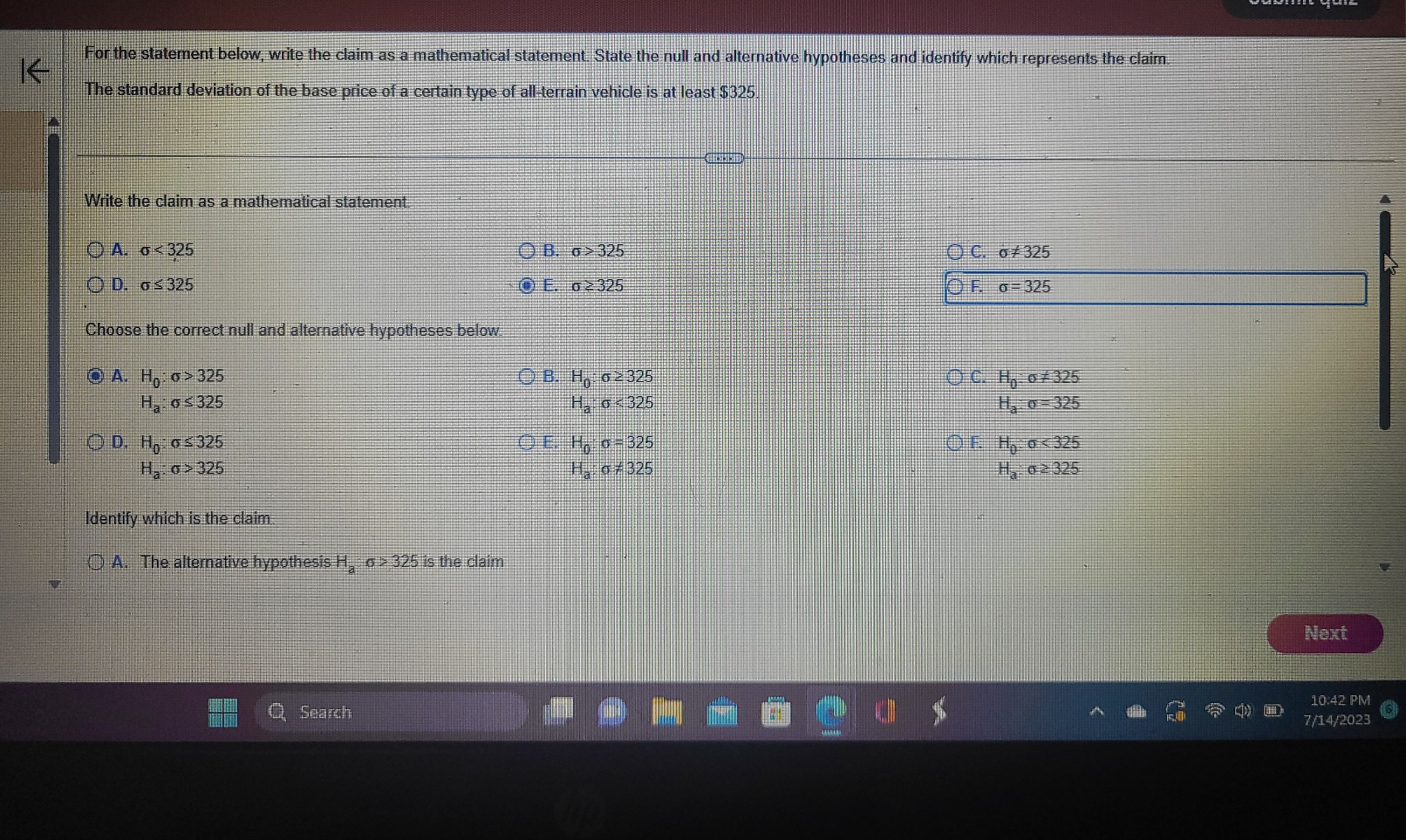 Solved For the statement below, write the claim as a | Chegg.com