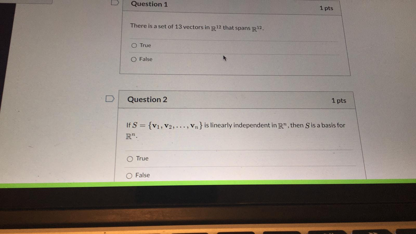Solved Question 1 1 pts There is a set of 13 vectors in R12 | Chegg.com