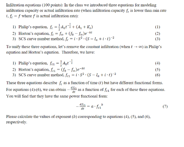 Solved Infiltration equations (100 points): In the class we | Chegg.com
