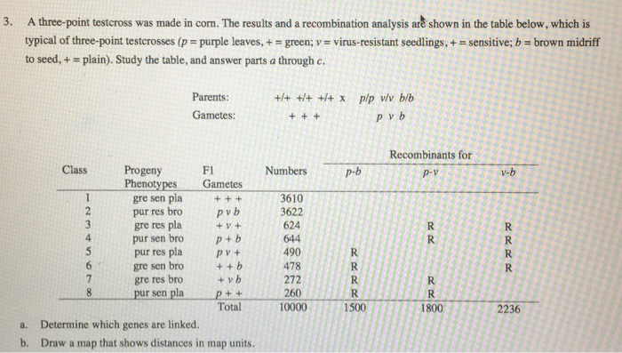 Solved 3. A three-point testcross was made in corn. The | Chegg.com