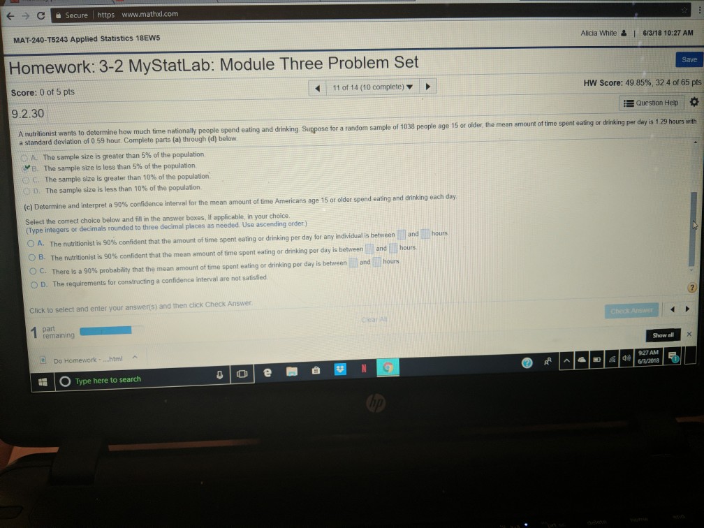 Solved Secure https www.mathxl.com MAT-240-T5243 Applied | Chegg.com
