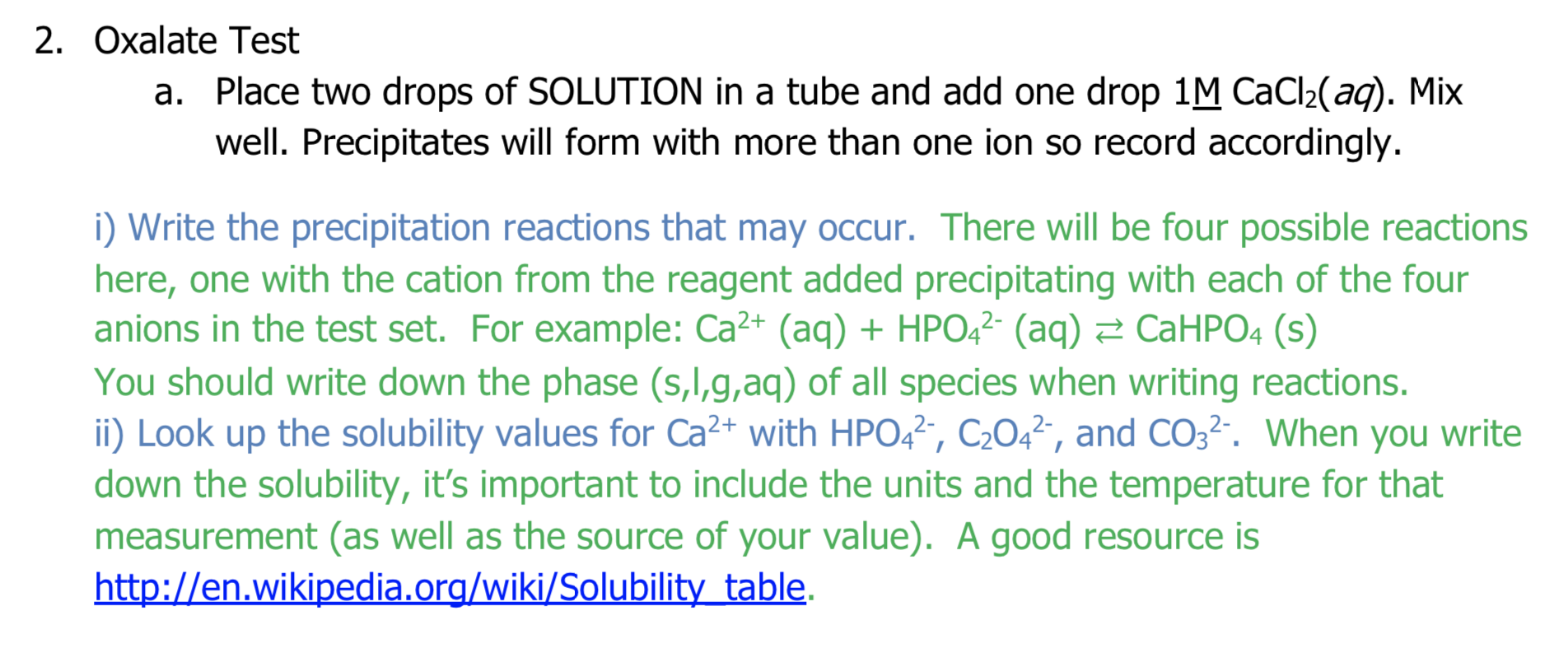 2. Oxalate Test a. Place two drops of SOLUTION in a | Chegg.com