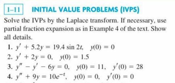 Solved 1-11 INITIAL VALUE PROBLEMS (IVPS) Solve the IVPs by | Chegg.com