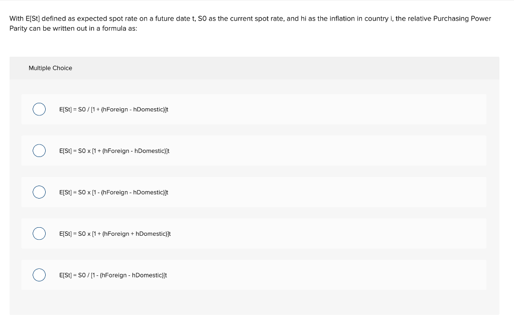 Solved With E[St] defined as expected spot rate on a future | Chegg.com