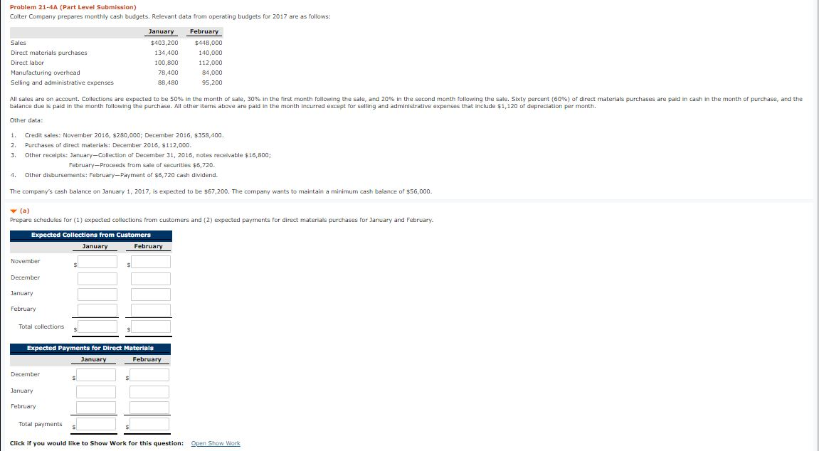 Solved Problem 21-4A (Part Level Submission) Colter Company | Chegg.com